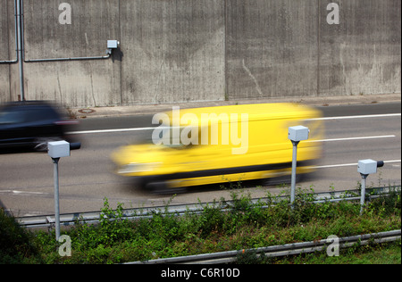 Speed cameras and flash at the A44 Autobahn, motorway. Controlling a ...