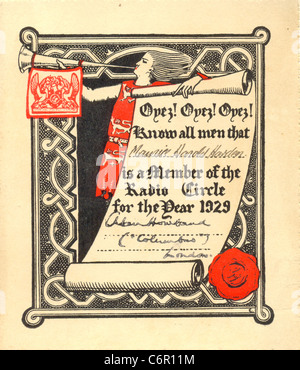 Membership card for BBC Radio circle 1931 by artist Dorothy Hulton ...