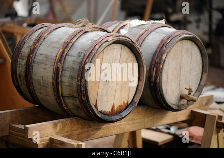 Two old wooden wine barrels, closeup Stock Photo - Alamy