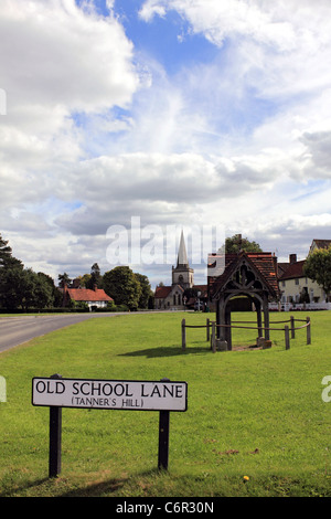 Village green and church, Brockham, Surrey Hills, Surrey, England ...