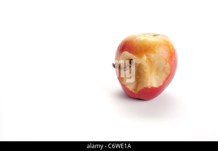 Worm crawling out of red apple isolated on white background Stock Photo ...