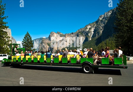 Yosemite Valley Floor Tour bus loaded with tourists, Yosemite National ...
