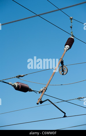 railway catenary overhead power cables near a mainline canal Stock ...