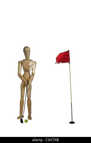 Wooden mannequin playing golf, isolated on white Stock Photo - Alamy