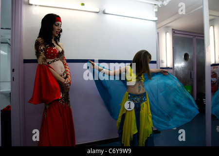backstage scene during annual Israeli belly dance competition held in ...