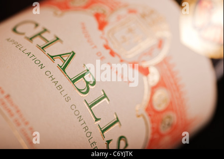 Chablis wine bottle label closeup Stock Photo - Alamy