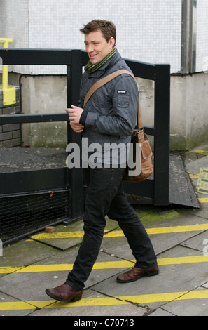 Ben Shepherd leaving ITV Studios wearing a walking brace Featuring: Ben ...