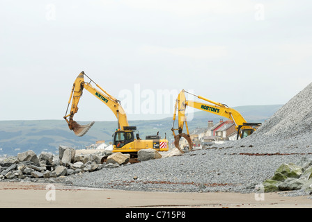 The construction of an artificial reef, part of sea defences for the ...