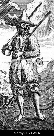 ROBINSON CRUSOE 1719 novel by Daniel Defoe. Here Crusoe finds the ...