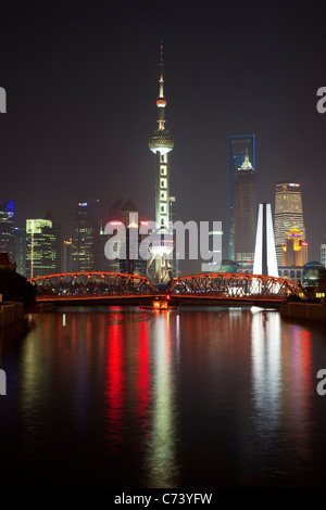 New Pudong skyline, Waibaidu (Garden) Bridge, looking across the ...