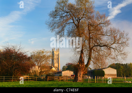 Village of Wrington viewed from farmland in North Somerset, England ...