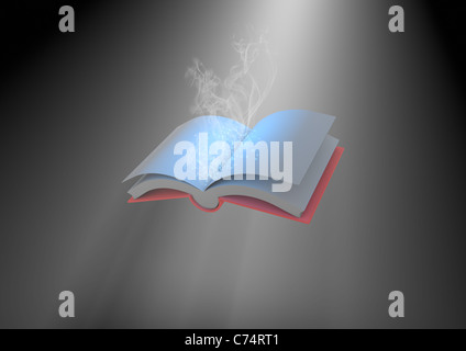 magical, glow, abstract, floating, book, light, smoke, blue, magical ...