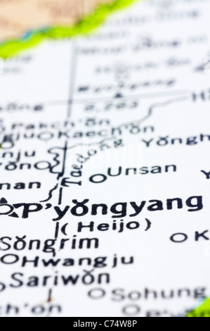 Close up of atlas map of Pyongyang, capital city of North Korea Stock ...