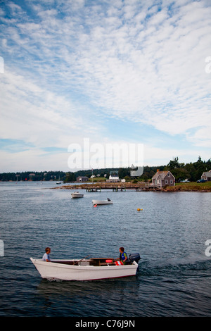 The calm inlet waters off the coast of Isle Au Haut on a sunny ...