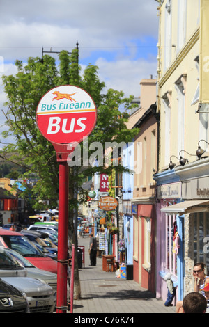 A Bus Eireann bus stop sign (and logo) in Cahir, Ireland (Eire Stock ...