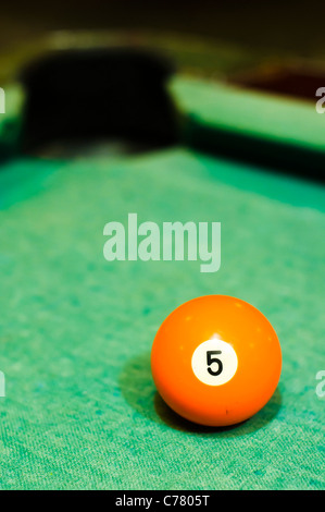 Billiard table with balls and cue with five golden stars, 3D rendering ...