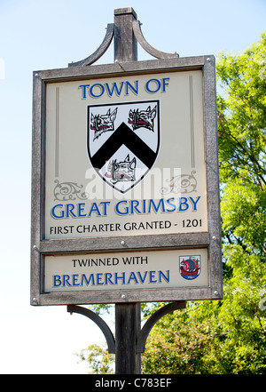 Great Grimsby Town welcome sign road roadside entrance twinned with ...