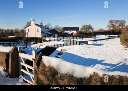Cheshire, England, UK. Lock 5 at Bosley locks on the Macclesfield canal ...