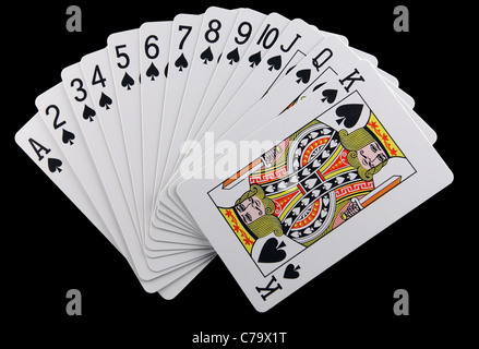 Playing cards of Spades suit isolated on black background - High ...