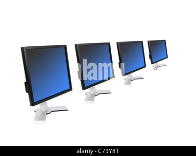 Computer moniters in a line isolated on white Stock Photo - Alamy