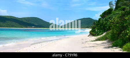 Stitched panorama of exotic tropical beach under blue sky Stock Photo ...