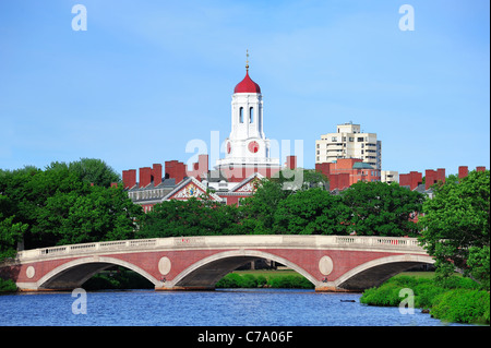 John W. Weeks Bridge and clock tower over Charles River in Harvard ...