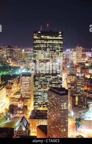 Boston aerial view with skyscrapers at night with city skyline ...