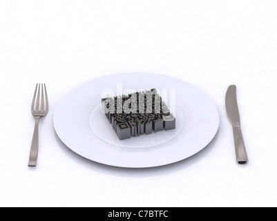 plate with fork, knife and QR code, 3d illustration Stock Photo - Alamy