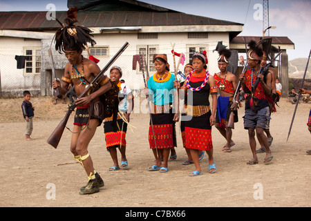 Naga women dancing wearing their traditional ethnic attire in Kisama ...