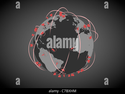 render of a network of heart symbols Stock Photo - Alamy