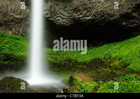 Multnomah Falls cascades over the basalt cliffs with heavy spring run ...