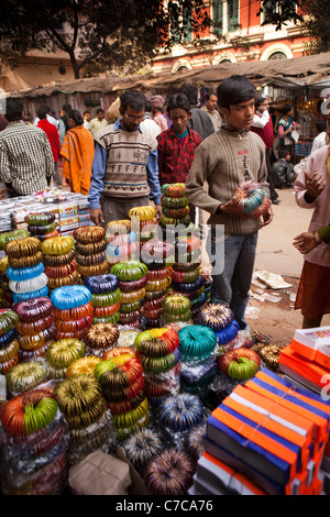 India, West Bengal, Kolkata, Bangles on display in a shop in the Bara ...