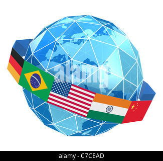 Global network icon isolated on 3d blue round button abstract ...