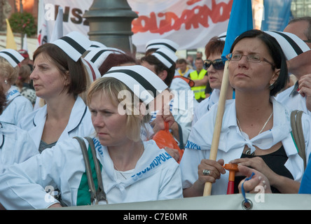 Polish nurses at European trade unions demonstration during meeting of ...