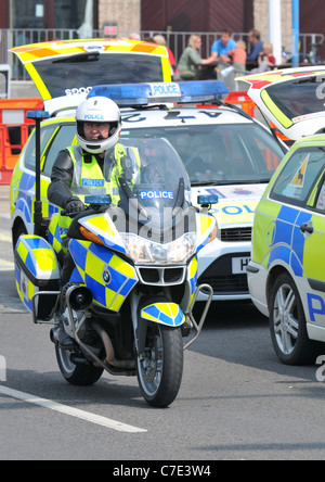 A British Police motorcyclist on his BMW high speed patrol bike Stock ...
