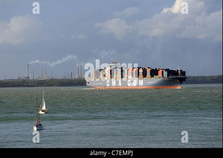 Box carrier ship CMA CGM Khao Sok heads in to the Italian port of Genoa ...