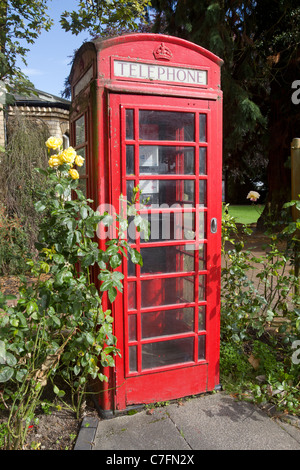 Overgrown rural red traditional phone box, Hoo, Suffolk, England, UK ...