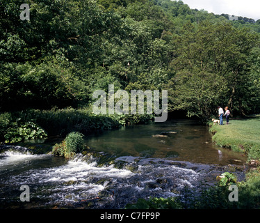 River Dove weir, Dovedale, Peak District National Park, Derbyshire ...