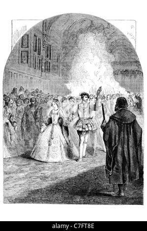 Henry VIII dancing with Anne Boleyn at a ball in the old Greenwich ...