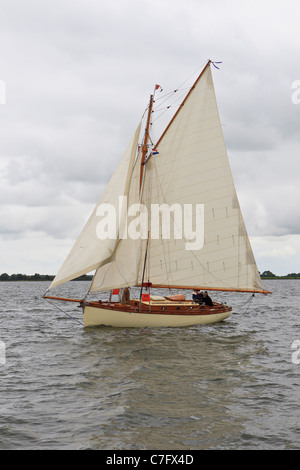 Classic vintage wooden Dutch sailing ship botter type under sail ...