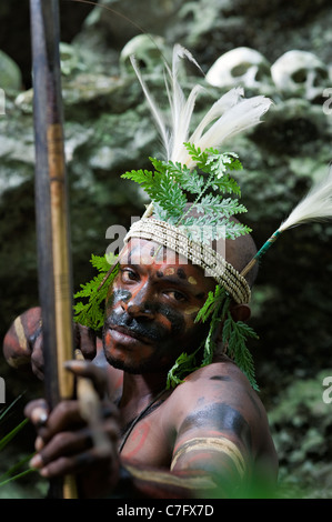 The warrior of a Papuan tribe of Yafi in traditional clothes, ornaments ...