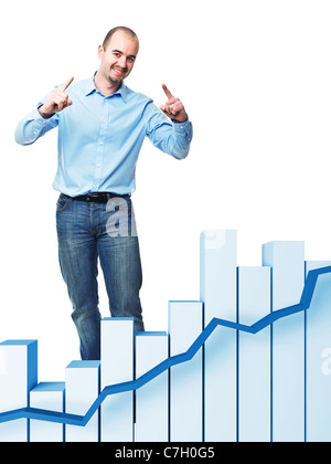 smiling caucasian man and 3d chart Stock Photo - Alamy