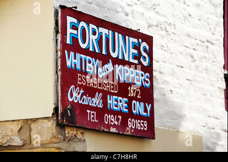 Fortune's Whitby cured Kippers sign, Whitby, UK Stock Photo: 73030186 ...