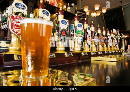 Real Ale hand pumps in a bar pub Stock Photo - Alamy