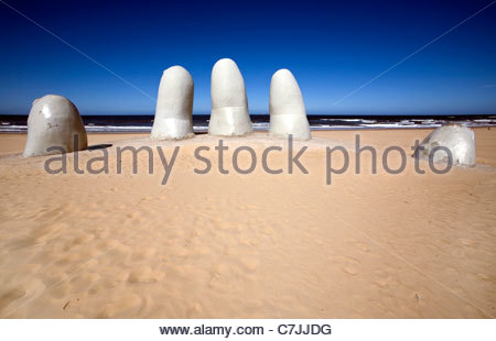 Hand sculpture in Punta del Este beach, Uruguay Stock Photo: 75775040 ...