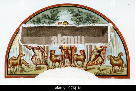 Early Christian symbolism. Wall painting on an arched tomb in the ...