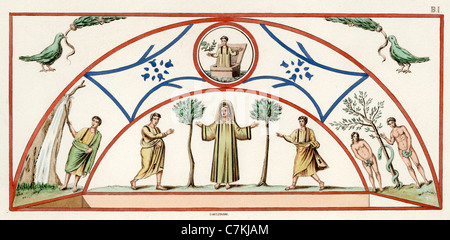 Early Christian symbolism. Wall painting in the Catacomb of Callixtus ...