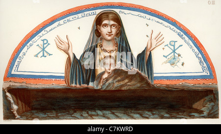 Early Christian symbolism. Wall painting in the Catacomb of Callixtus ...