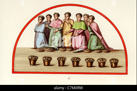 Early Christian symbolism. Wall painting in the Catacomb of Callixtus ...