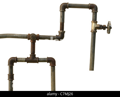 A fragment of the old water conduit consisting of pipes and fittings ...